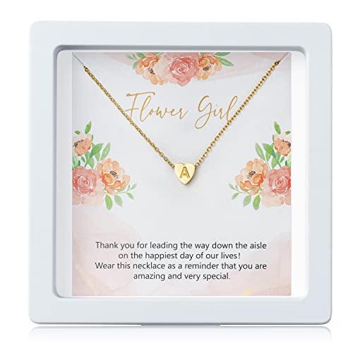 OSNIE Flower Girl A Alphabet Pendant Necklace 14K Gold Plated Tiny Capital Letter Initial Heart Pendant Necklace Wedding Day Thank You for Being My Flower Girls Jewelry Gifts Proposal from Bride