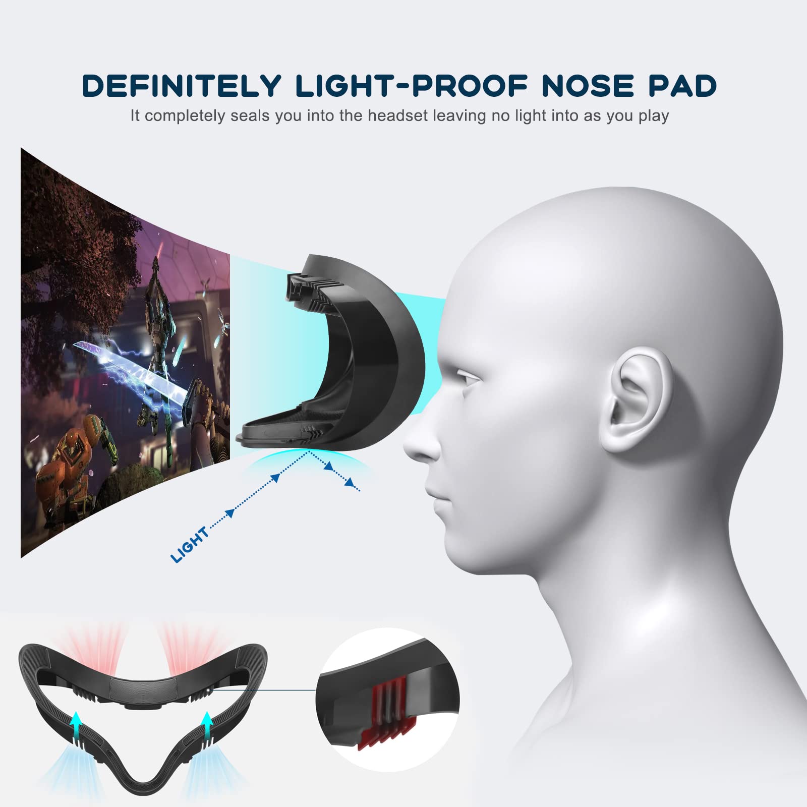 Vakdon G2 Active Air Circulation Cooling Fan Facial Interface for Oculus/Meta Quest 2 Accessories, with Lens Protector Cover, Relieve Lens Fogging and Replace Silicone Face Cushion (Black)