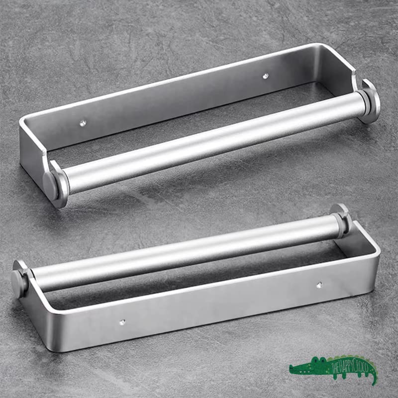 THE HAPPY CROCO I Paper Towel Holder, Three Mount Options: Adhesive and Screw. Can be Mounted on The Wall or Under The Cabinet. Comfortable Hanging roll Paper Holder. (Silver)