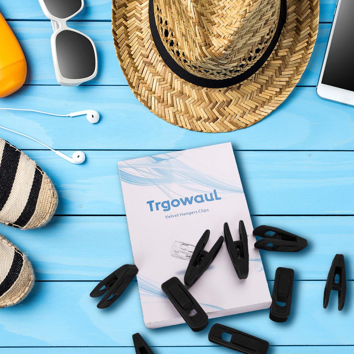 Trgowaul Thin Velvet Hangers Clips, Strong Finger Clips Perfect for Pants (20pc, Black)