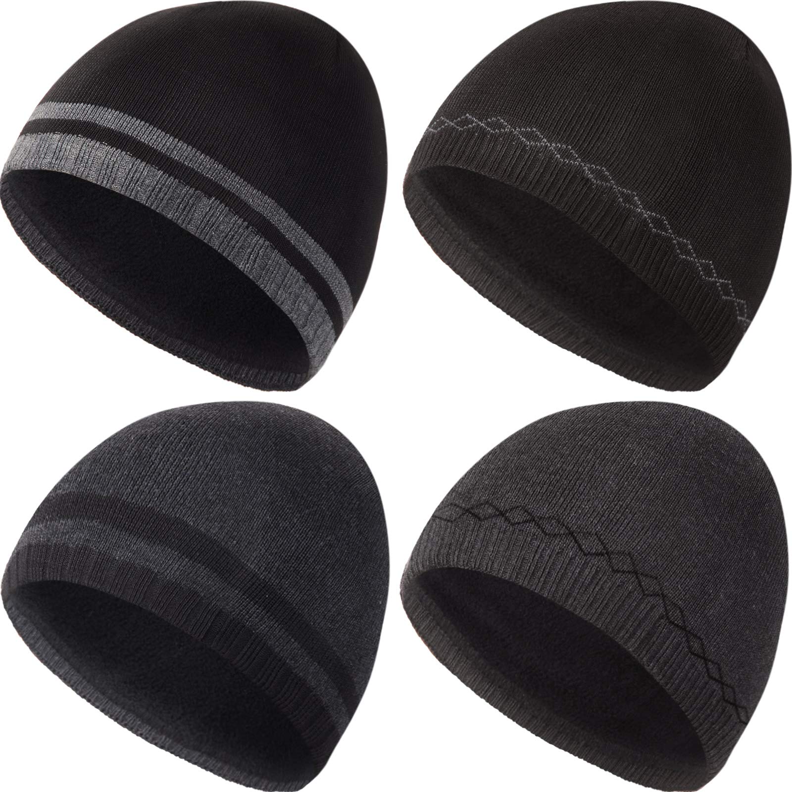 SATINIOR Warm Beanie Hat Winter Knitted Cuffed Men Hat Ski Skull Cap Fleece Lined Beanie (4, Black, Dark Gray)