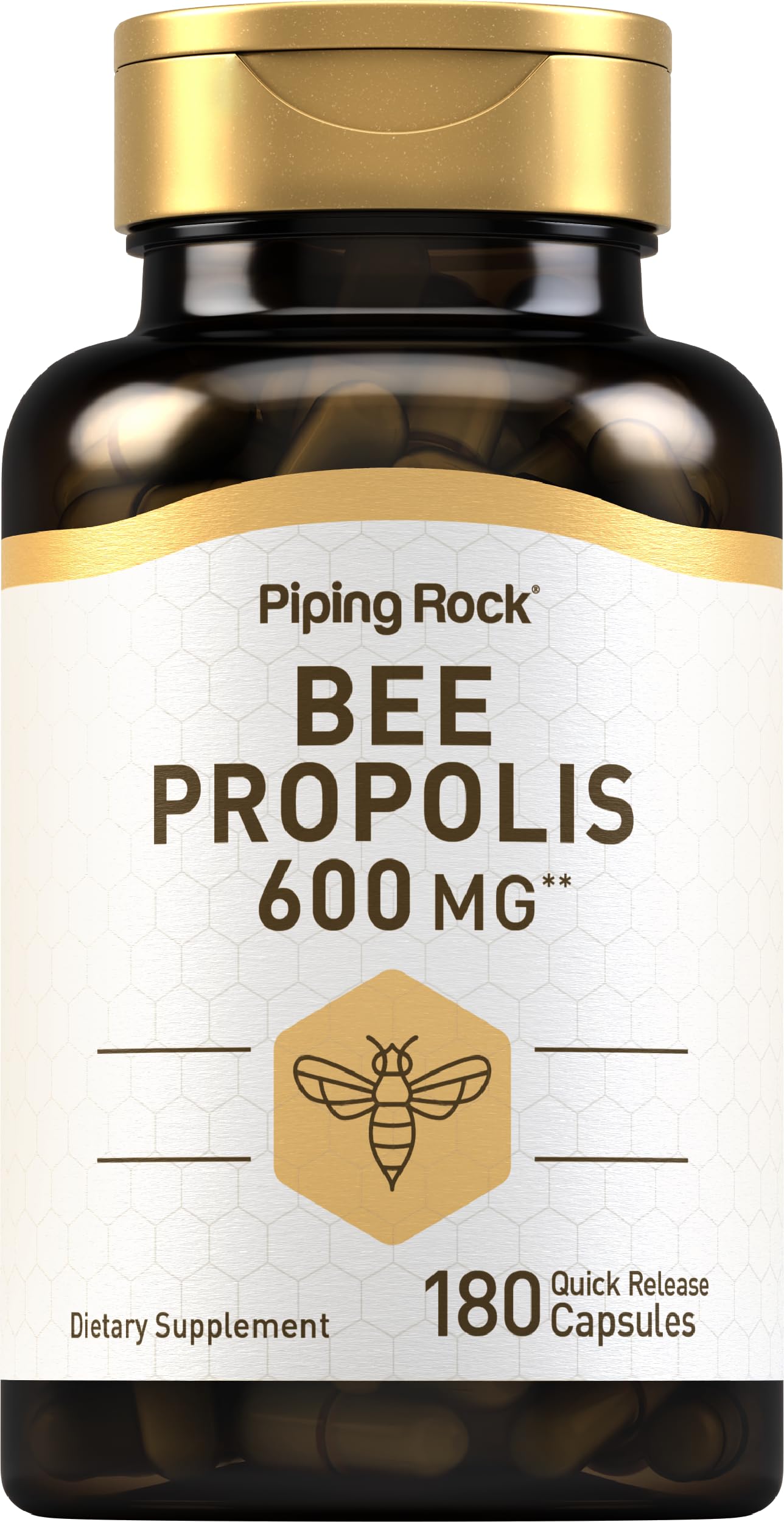 Piping Rock Bee Propolis Extract | 600mg | 180 Capsules | Non-GMO, Gluten Free Supplement