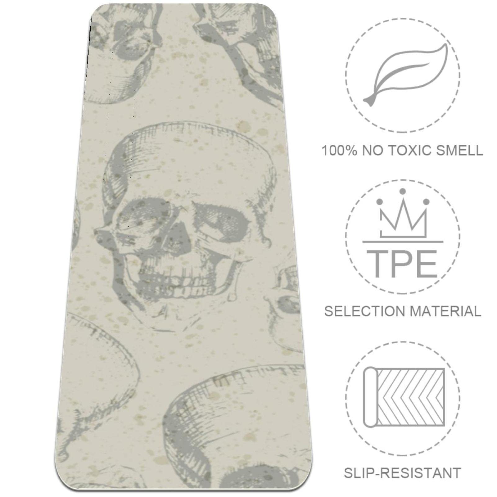 Yoga Mat, Yoga Mats for Home Workout, Workout Mat, Exercise Mats, Pilates Mat, retro skull seamless pattern