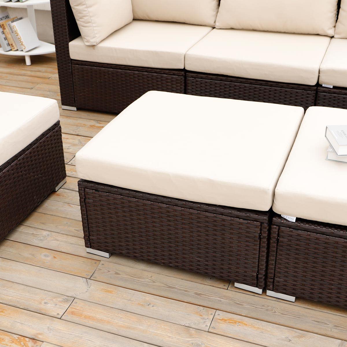NICESOUL Conversation Sets Outdoor Patio Furniture Sofa Set Gray PE Rattan Wicker Conversation Sets (Black Ottoman)
