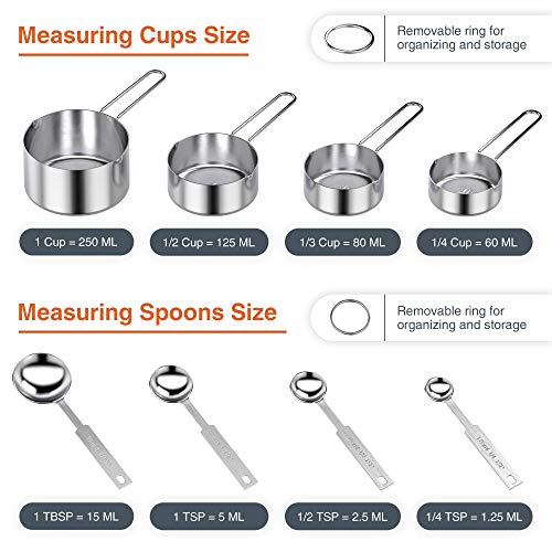 Tribal Cooking Metal Measuring Cups and Spoons Set - 8 Pieces - Professional Stainless Steel - Measuring Spoons Set - Measure Dry or Liquid Ingredients - Measuring Cups Sets for Baking and Cooking