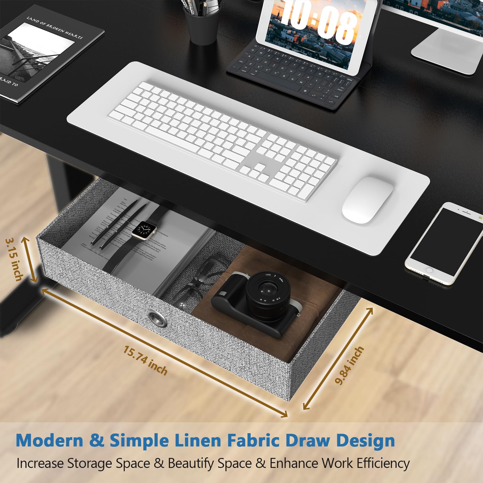 Standing Desk with Drawer, 40 x 24 Inch Home Office Electric Stand Up Desk with Drawer Storage, Height Adjustable Sit Stand Ergonomic Computer Desk with Wire Hole and Hook for Workstation, Study