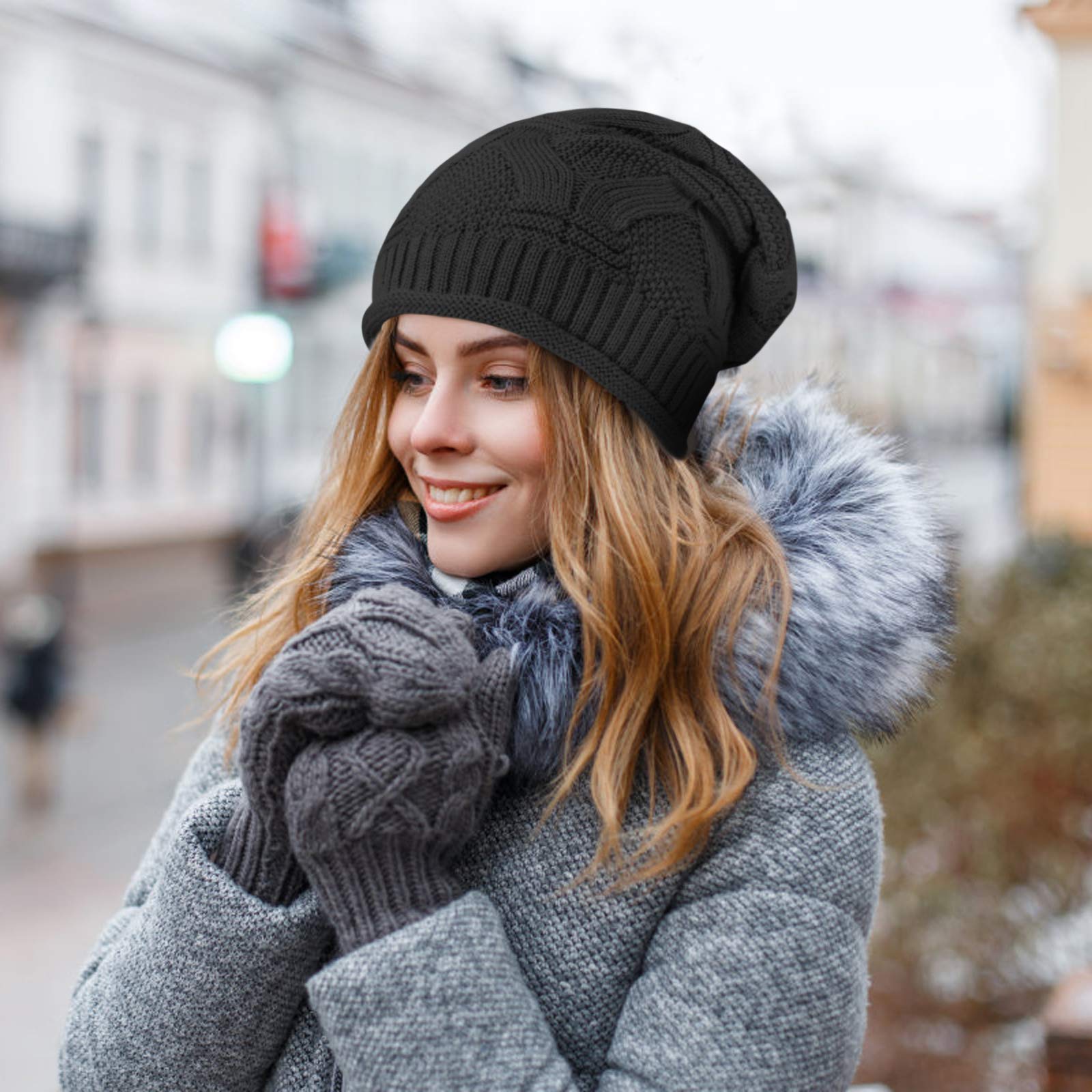Senker Fashion 2 Pack Womens Slouchy Beanie Winter Knit Soft Hat for Women and Men Black Dark Grey