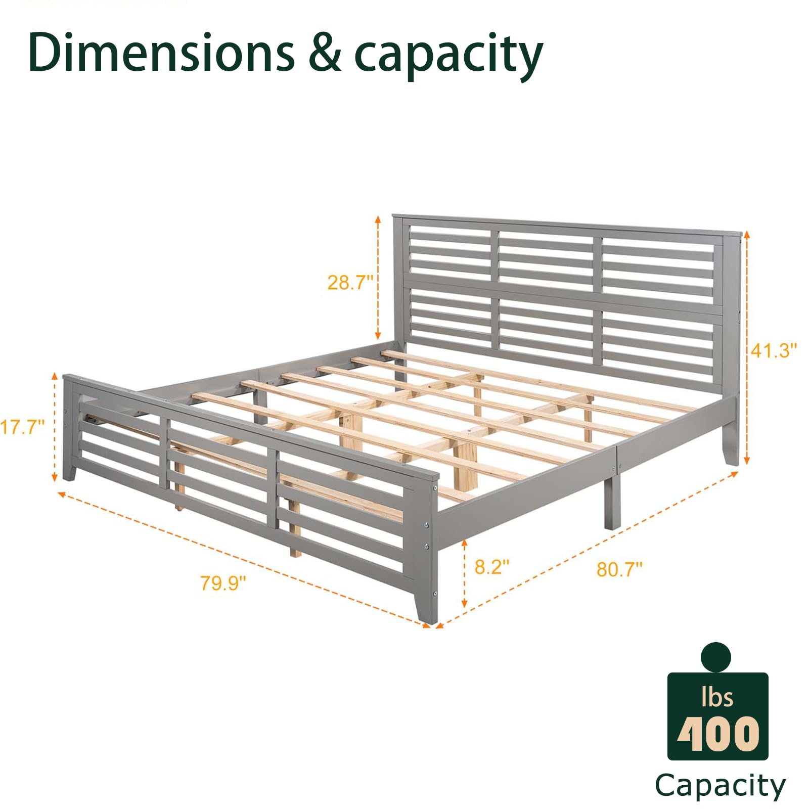 OTRIEK King Size Upholstered Platform Bed, King Size Bed Frame with Horizontal Strip Hollow Shape Headboard & Wooden Slats Support, No Box Spring Needed for Teens Adults Bedroom, Easy Assembly (Gray)