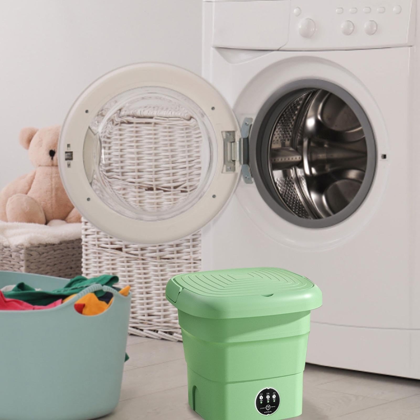 Portable Washing Machine, Foldable Timing Touch Screen Washer Machine With Adapter, Mini Space Saving Washing Machine, Low Noise Washer For Home, Apartment, Camping, Small Bucket Washer With Touch Scr