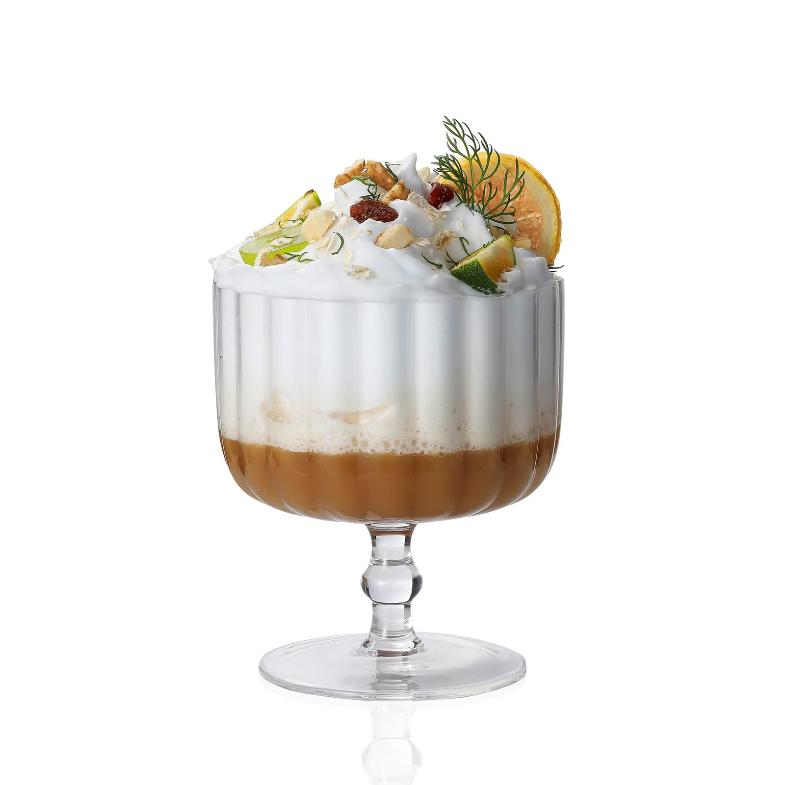 Trifle Bowl Glass with Pedestal, Wave Shaped Crystal Clear Glass Individual Ice Cream Bowls, 18.0 oz Set of 4, Large Decorative Dessert Bowls, Sundae Bowls, Fruit, Salad, Pudding, Snack, Trifle, Nuts