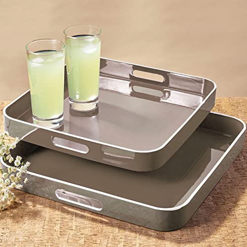 Trina Turk Set of 2 Sand Dune Square Melamine Serving Tray with White Rim and Handles- Indoor & Outdoor Platter for Home Entertaining, Cocktail Hour, Snack, Barware, Perfume {Large 14x14, Small 13x13}