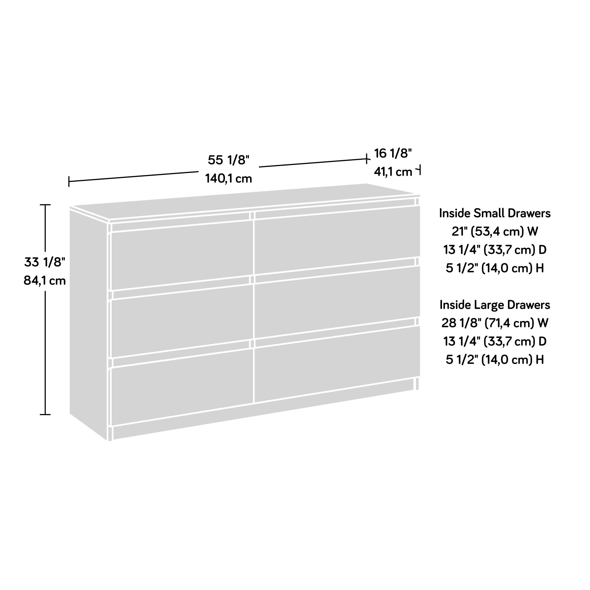 Sauder Hudson Court Double Dresser, L: 55.16" x W: 16.18" x H: 33.11", Pearl Oak