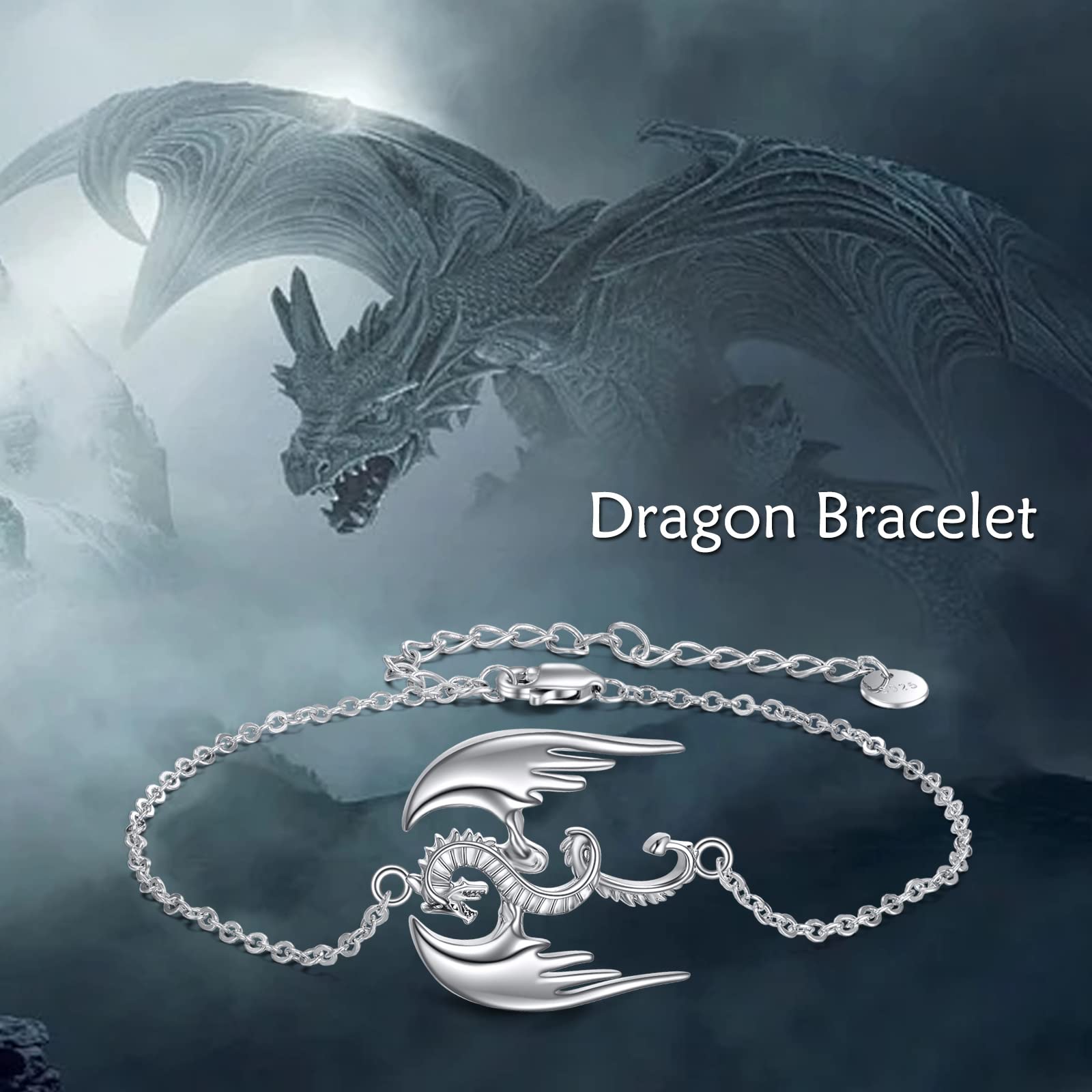 URONE Viking Dragon Bracelet Sterling Silver Legendary Dragon Religious Jewelry Gift for Women Men
