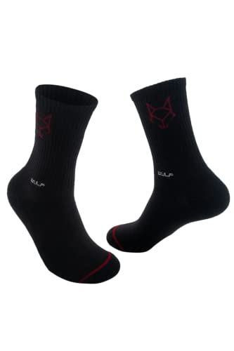 Wulf Wear Men’s Crew Sock in Cotton Cushion, Recreation Moisture Heavy & Active Wear Socks with Seamless Toe in Black