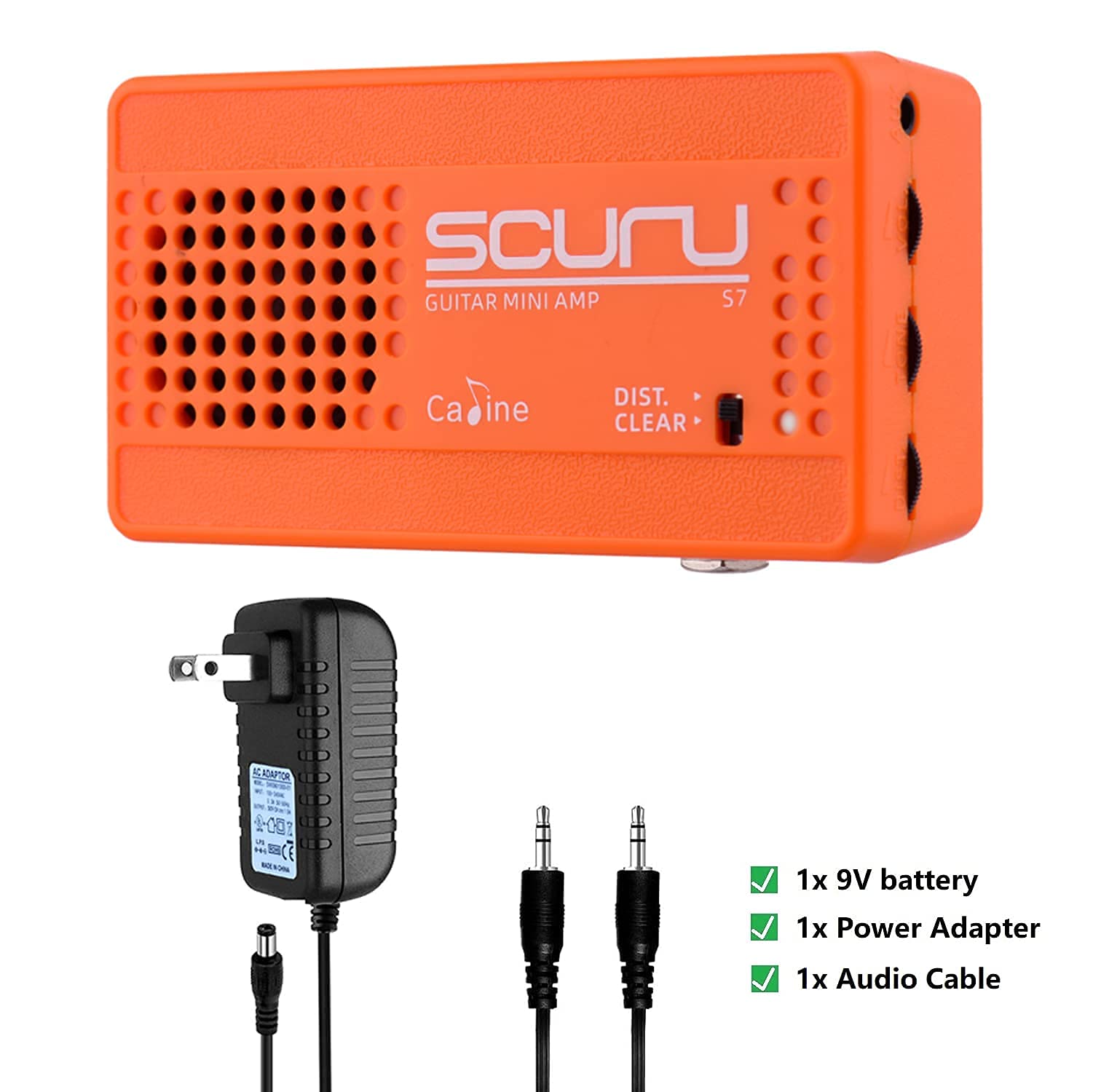 Portable Electric Guitar Mini Amp 3 Watt Built in Clear Distortion Channel with 9V Power Adapter - S7 Mini Guitar Amp Pocket Mini Speaker Guitar Practice Amplifier with Headphone Jack Output AUX Input