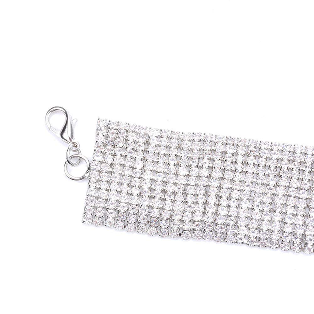 Qiaose Stunning Rhinestone Choker Necklace Women Statement Necklace Long Chain Necklace (Silver)