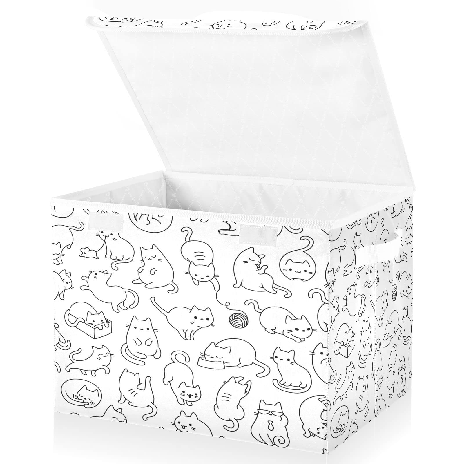 SDMKA Cute Cartoon Cat Storage Bins with Lids Foldable Storage Cube Boxes Fabric Storage Organizer Basket for Home, Bedroom, Office, Closet (16.5x12.6x11.8)