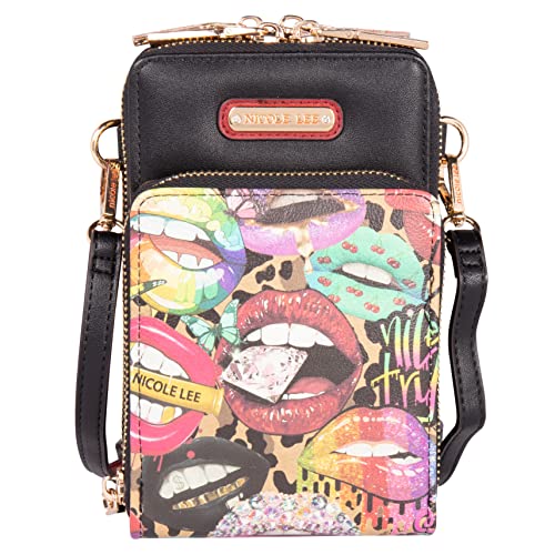 Nicole Lee Multi Zip Small Phone Case Crossbody, Detachable Crossbody Strap, Small Travel School Work Bag (All Emotion)