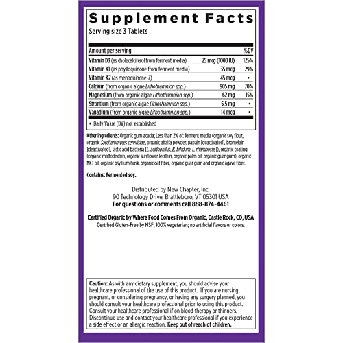 New Chapter Calcium Supplement - Bone Strength Organic Calcium with Magnesium, Vitamin D3+K2, 70+ Trace Minerals for Bone Health, Gluten Free, Easy to Swallow - 120 Slim Tablets