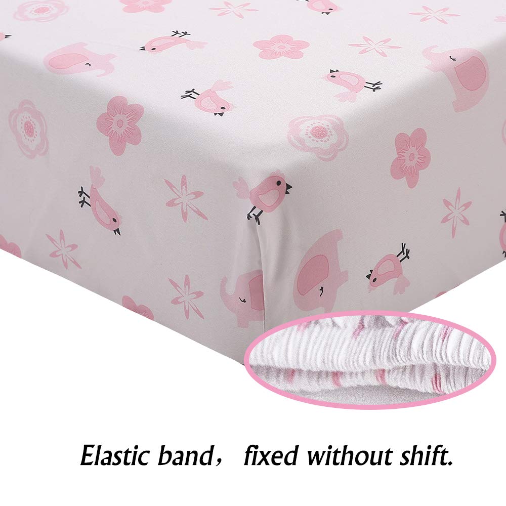 Pink Elephant Baby Crib Bedding Set 3 Pieces Baby Nursery Bedding Sets for Girls with Baby Comforter,Crib Fitted Sheet, Crib Skirt