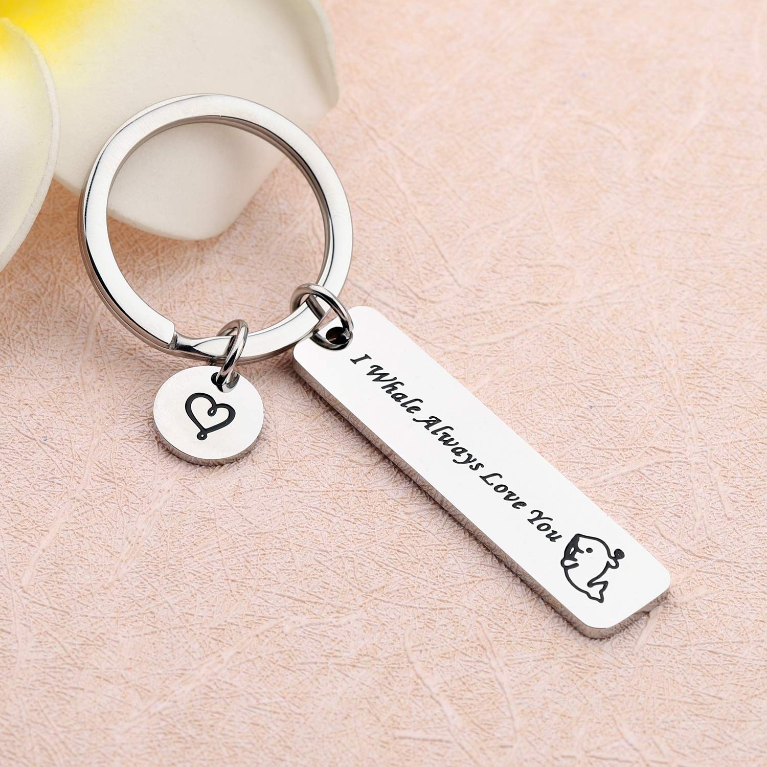 QIIER I Whale Always Love You Keychain Valentines Day Boyfriend Girlfriend Gift (Silver)