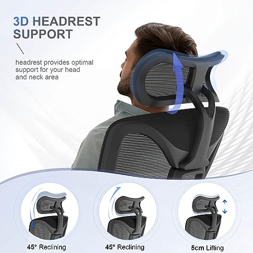 Office Chair, Ergonomic Desk Chair with Seat Slider, 4D Pillow Lumbar Support Height & Depth Adjustment, Tilt Lock, Adjustable Headrest & Armrest, Curved Cushion Computer Chair Home Office Desk Chairs