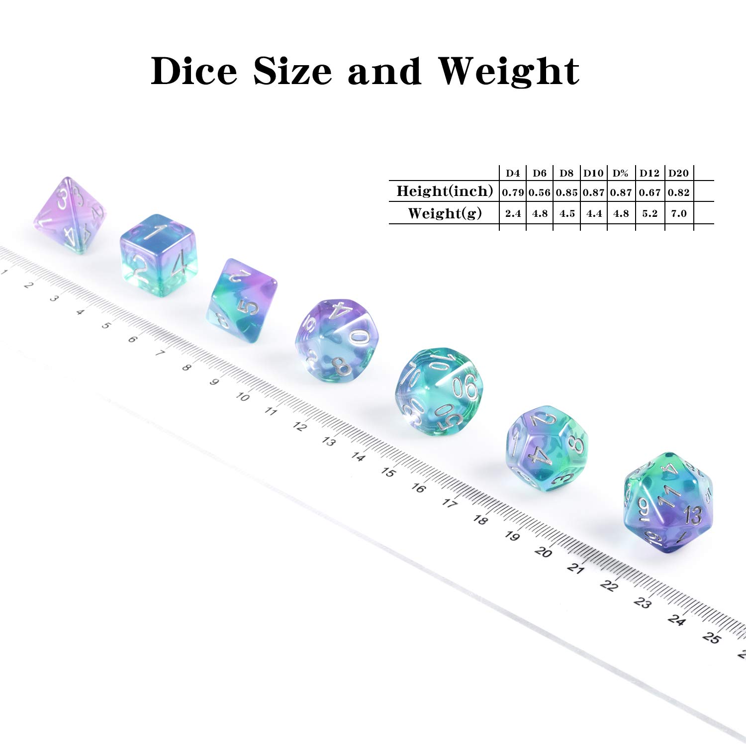Resin D&D Dice Set,DNDND Translucent Multiable Colors Polyhedral Dice with Organza Bag for DND,Dungeons and Dragons Roleplay Games and Table Games