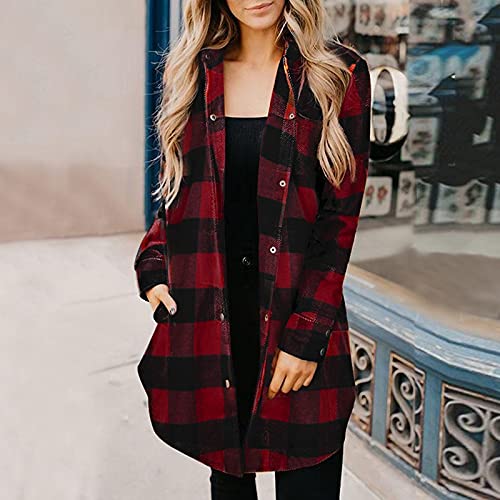 Oversized Women's Plaid Basic Shirts Tunic ,Women's Fall Long Sleeve V Neck T Shirts Casual Loose Fit Tunic Tops
