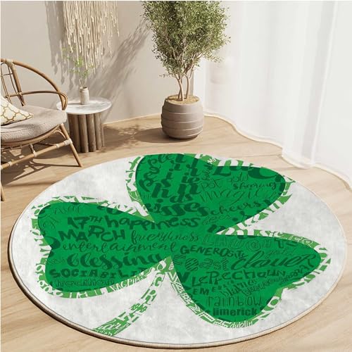Round Chair Mat for Hard Floors Happy St. Patricks Day Office Rugs for Rolling Chairs Green Desk Chair Mats for Home Office Floor Carpets 4 FT