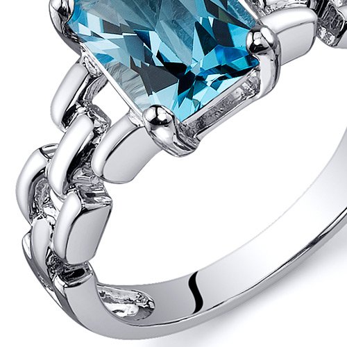PEORA Swiss Blue Topaz Ring Sterling Silver Chainlink Style 1.75 Carats Size 6