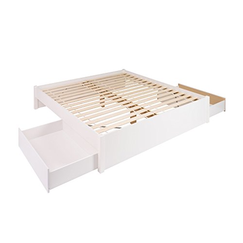 Prepac Select King 4-Post Raised Platform 2-Drawer Storage Bed, Modern King Storage Bed with Drawers 83" D x 79" W x 16" H, White, WBSK-1302-3K