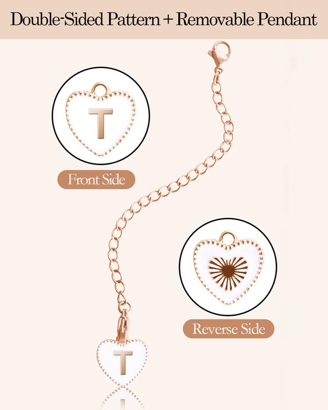 OriJoy Letter Charm Accessories for Stanley Cup, Name ID Letter Handle Charm For Stanley/Simple Modern Tumbler, Heart Shape Initial Identification Charms(T)