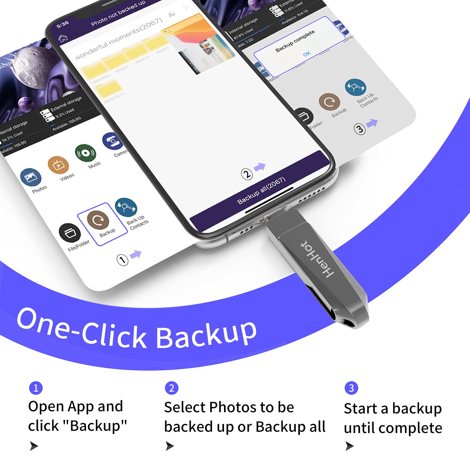 The Photo Stick for iPhone,HenHot 128GB USB 3.0 Thumb Drive Compatible for iPhone/iPad/Mac/PC,Flash Drive Memory Stick Support for Windows/Mac/iOS