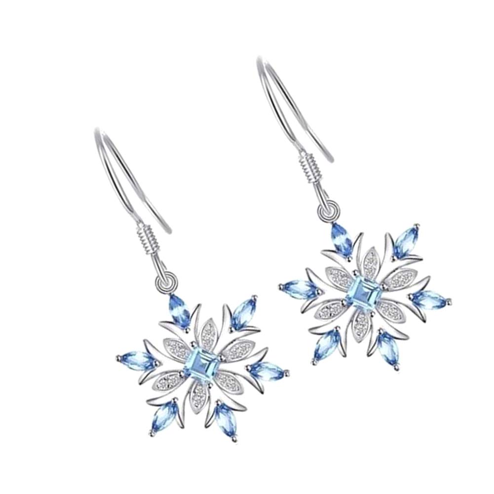 SEniutarm Earrings for Women Mom Faux Sapphire Inlaid Snowflake Dangle Hook Earrings Wedding Gift Statement Jewelry - KYED0228