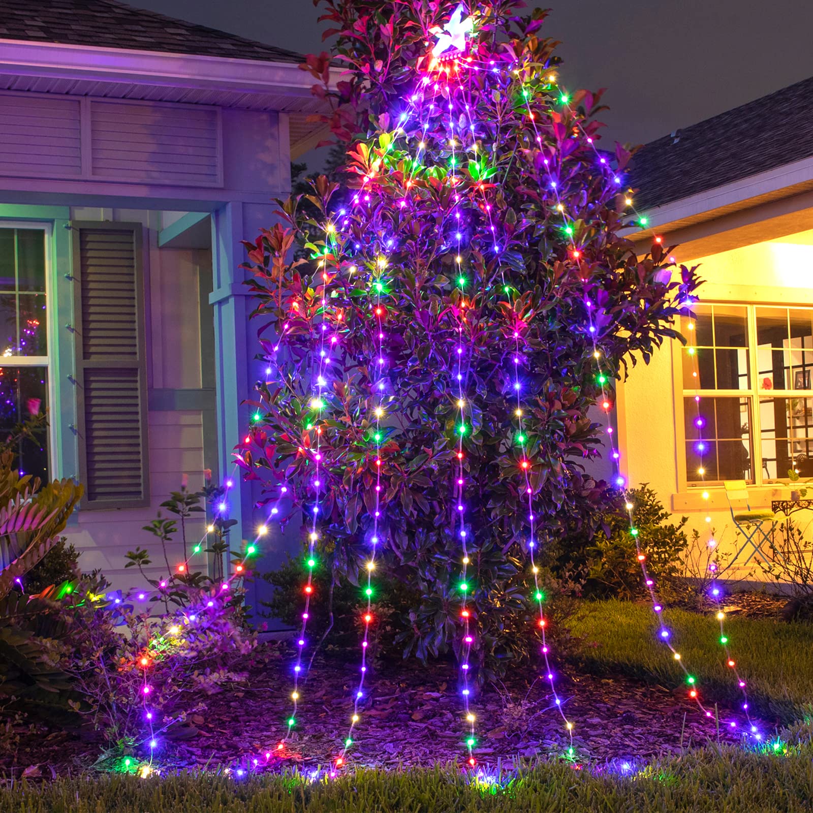 Outdoor Christmas Decorations Lights Christmas Tree Lights,12 ft High Christmas Yard Decorations Outdoor Waterfall Lights,with 8 Modes Control Outside Christmas Decor for Wedding Party Holiday