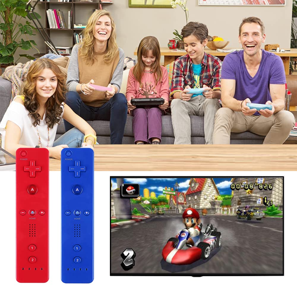 Tevodo Wii Remote Controller, 2 Packs Upgrade Wii Wireless Controller Compatible with Wii Wii U (Red and Deep Blue)