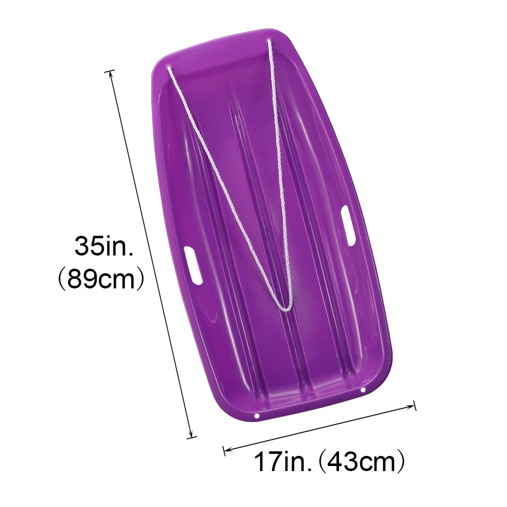 Teyssor 35'' Snow Sled Plastic Toboggan with Pull Rope for Kids