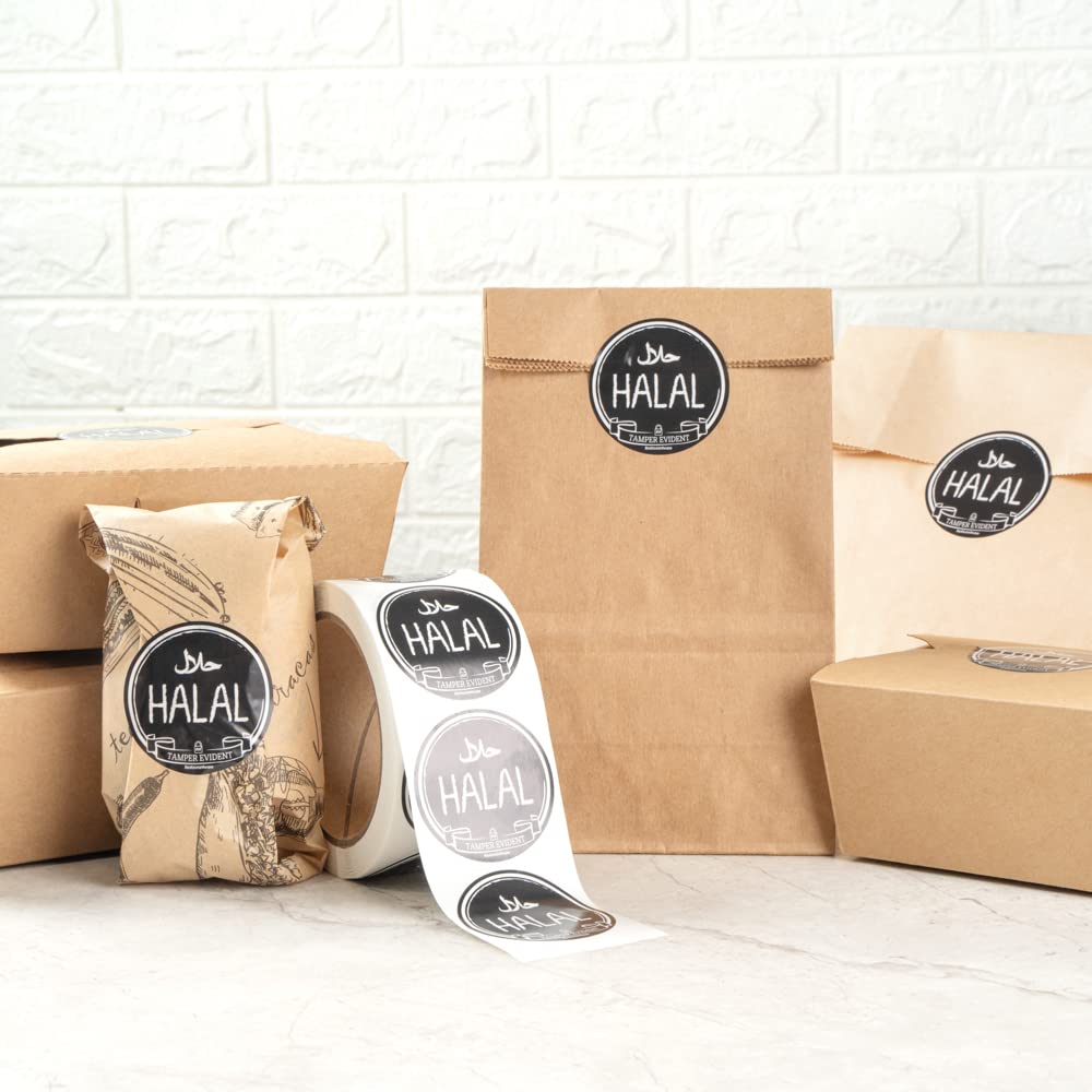 Restaurantware Label Tek 2 Inch Tamper-Evident Stickers For Halal 500 Rolled Tamper Seal Stickers - Chalkboard Design For Safe Food Delivery Black With White Font Plastic To Go Stickers