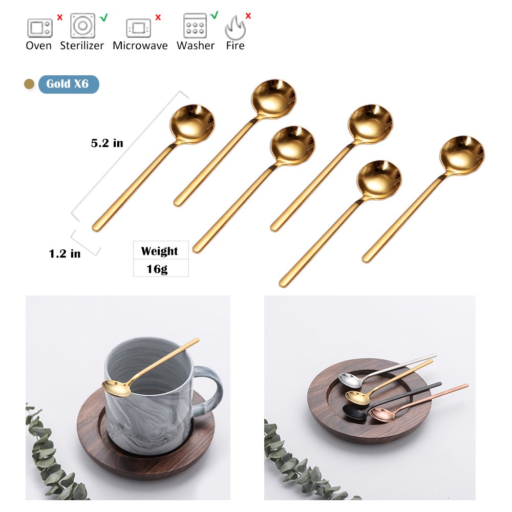 Sweejar 6-Piece Espresso Spoons 18/8 Stainless Steel Porcelain Espresso Cups with Saucers, 2.5 Ounce Stackable Cappuccino Cups