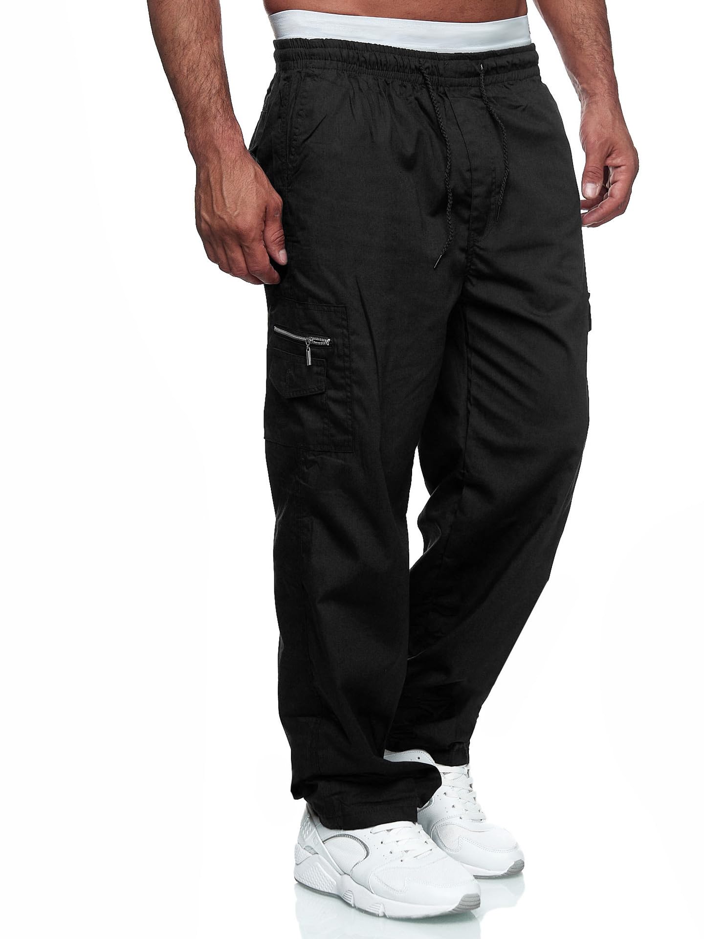 WZIKAI Mens Cargo Pants Relaxed Fit Drawstring Joggers Sweatpants for Men Workout Casual Long Trousers Black XXXL