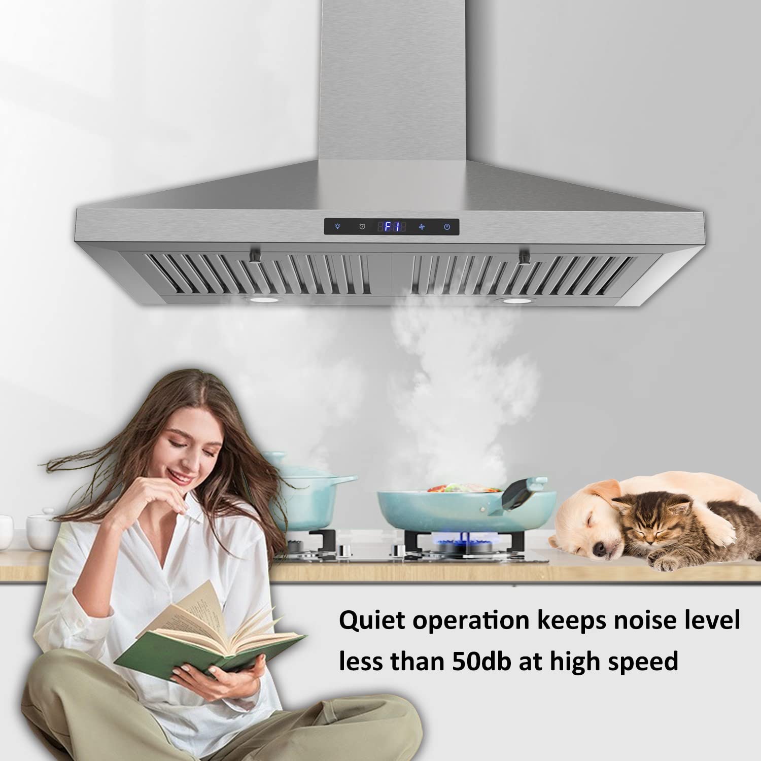 Range hood 30 Inch, Convertible Kitchen Wall Mount Range Hood in Stainless Steel with 500CFM, LED Lights, Stainless Steel Filters,Touch Control and Carbon Filters