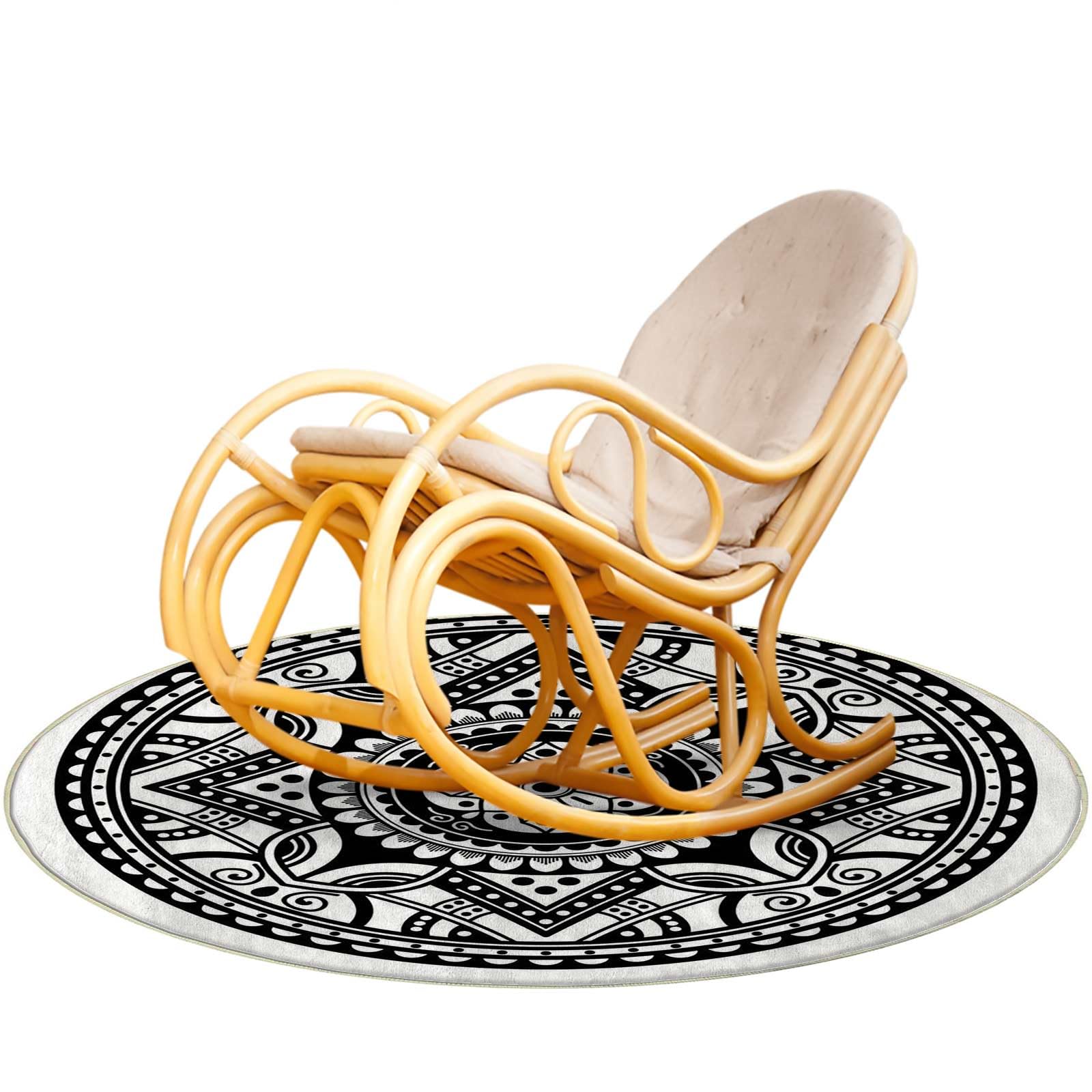Round Office Desk Chair Mat Mandala Floor Protectors for Chairs Black and White Office Chair Mat for Hardwood/Tile Floor 2 FT