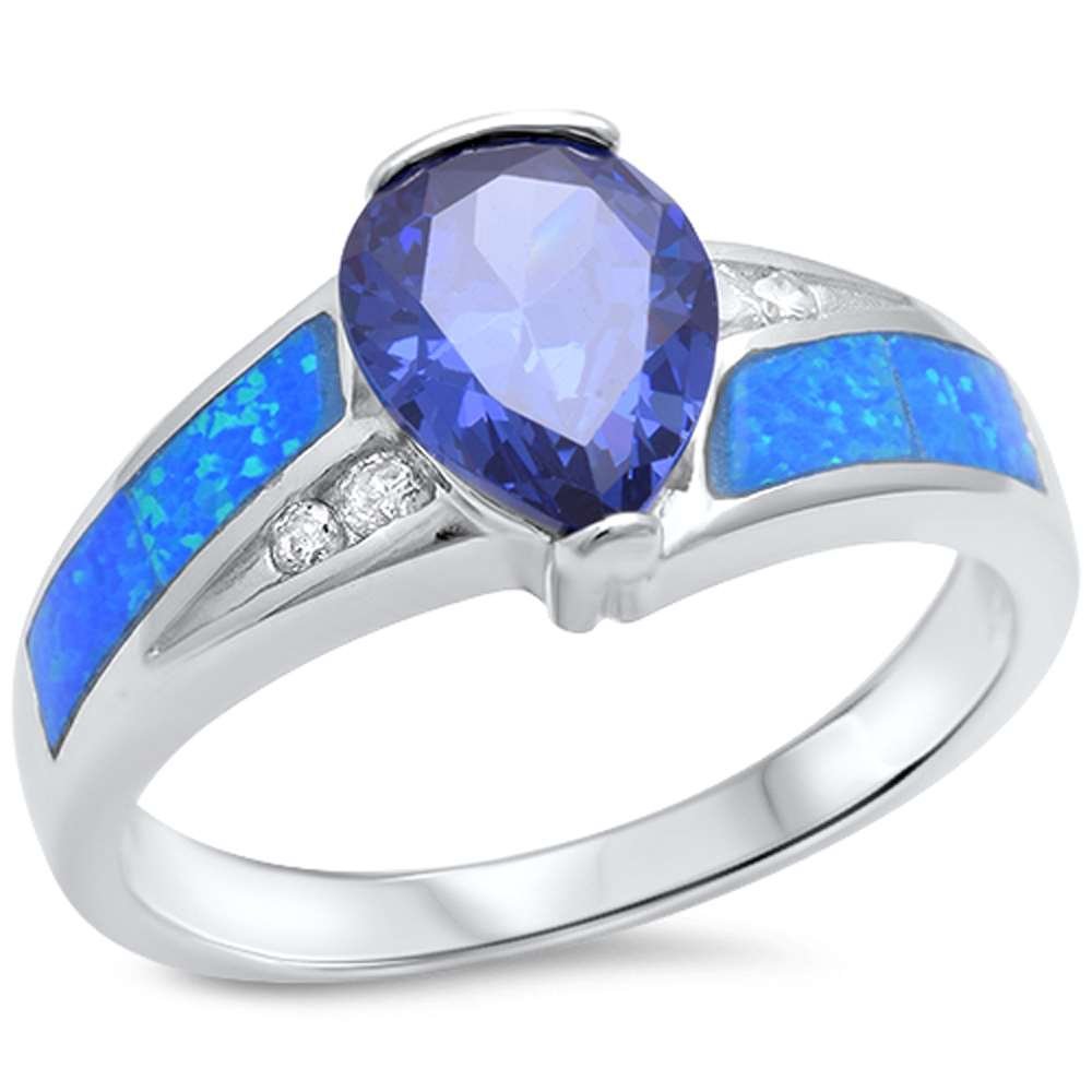 Oxford Diamond Co Simulated Tanzanite, Lab Created Blue Opal & Cz .925 Sterling Silver Ring Sizes 6-9 (10)
