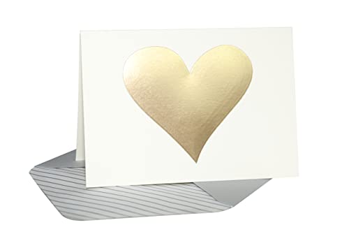 Portico Designs Blank Notecard Set Gold Foil Embossed Boxed Notecards Stationary Set, 10-Count, Heart