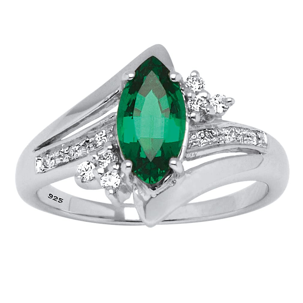 PalmBeach Marquise Cut Created or Genuine Gemstone and Round Cubic Zirconia Ring Sizes 5-10 Size 7