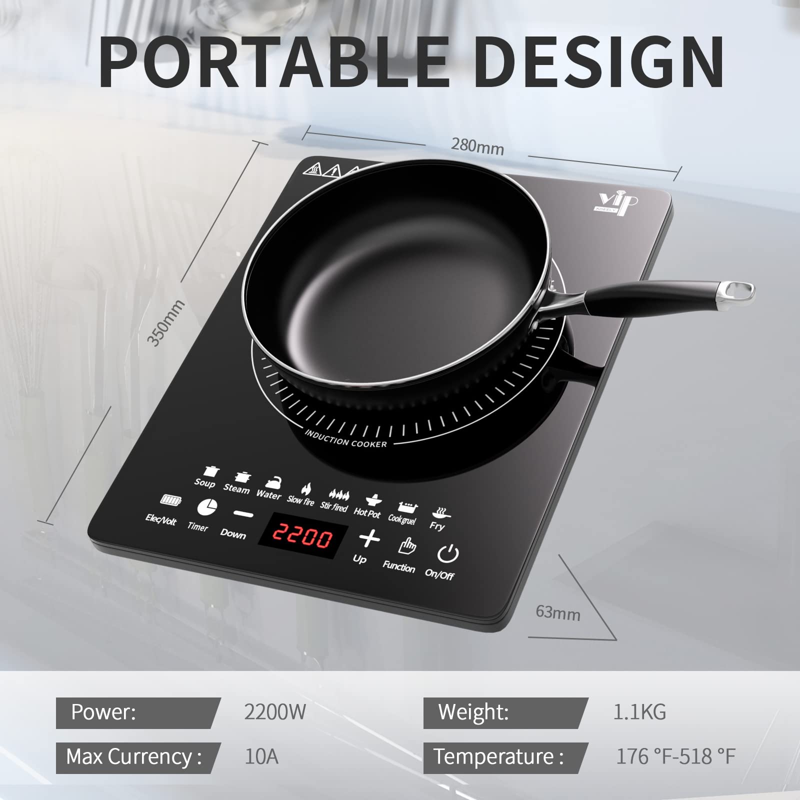 Portable Induction Cooktop, Countertop Burner with Multi-Function, 2200w Electric Stove with Easy Clean Glass, 8 Modes Sensor Touch Cooker (Black SS1)