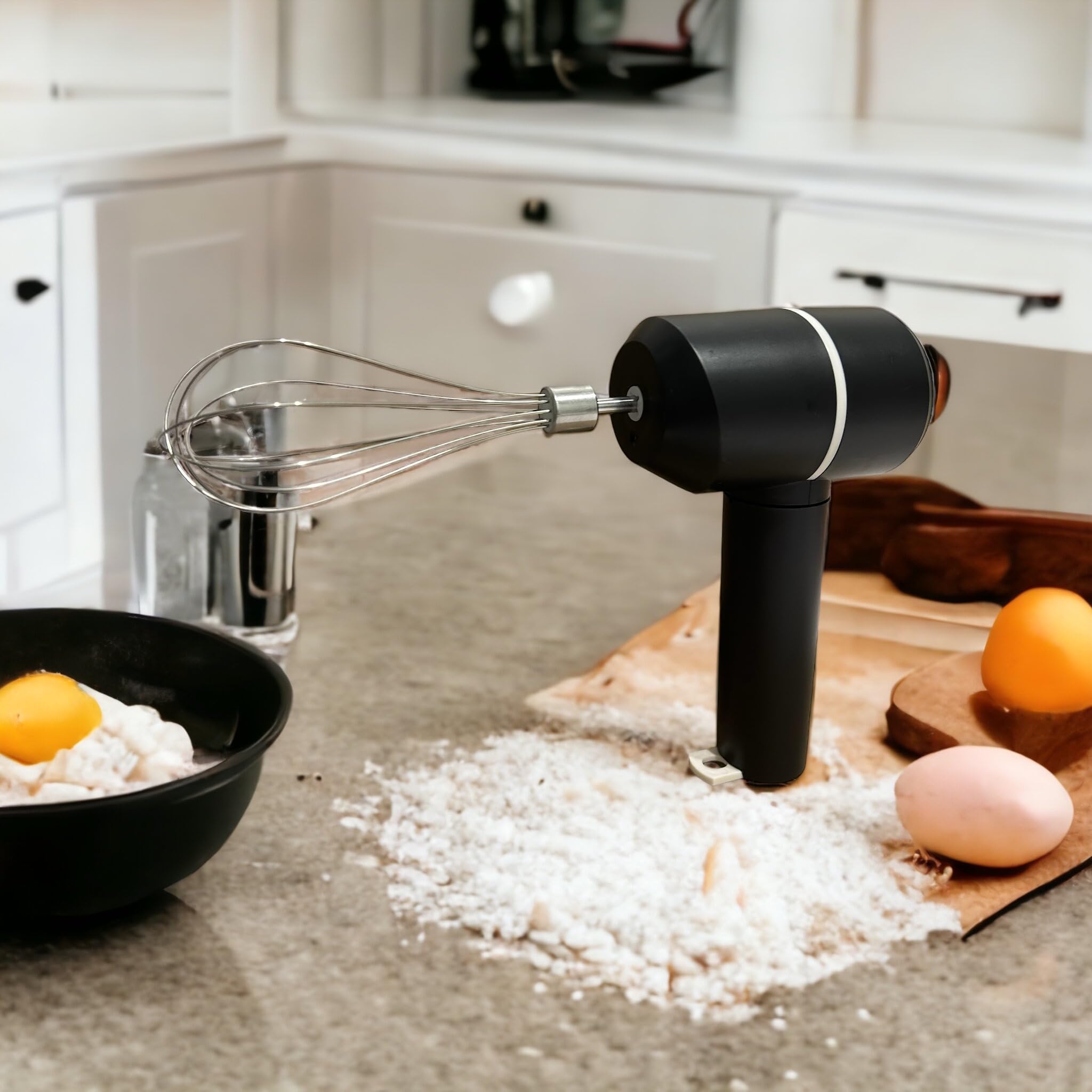 The Quick Mix: Electric Handheld Wireless Mixer - 3 Adjustable Speeds, 2 Stainless Steel Whisk Attachments, High-Power Mixing, Long Battery Life, USB-C Charging, Retractable Stand