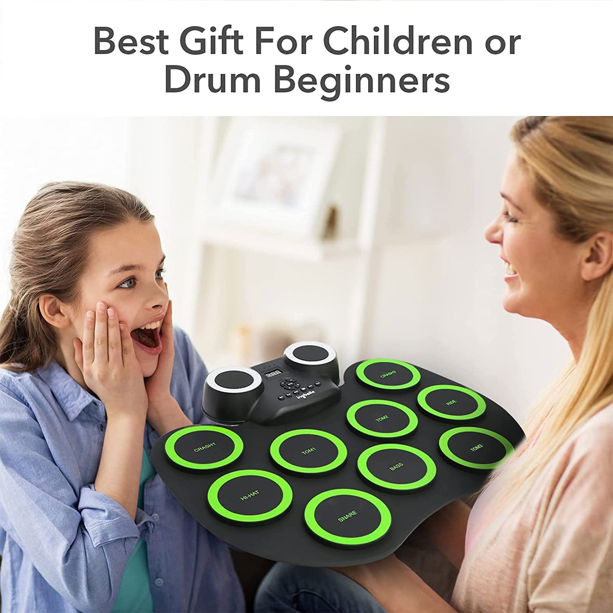 Paxcess Electric Drum Set, 7 Drum Practice Drum Pad With Headphone, Built-in two Speaker, Drum Sticks, Drum Pedals,10 Hours Playtime, Great Holiday Xmas Birthday Gift for Kids(Headphone)