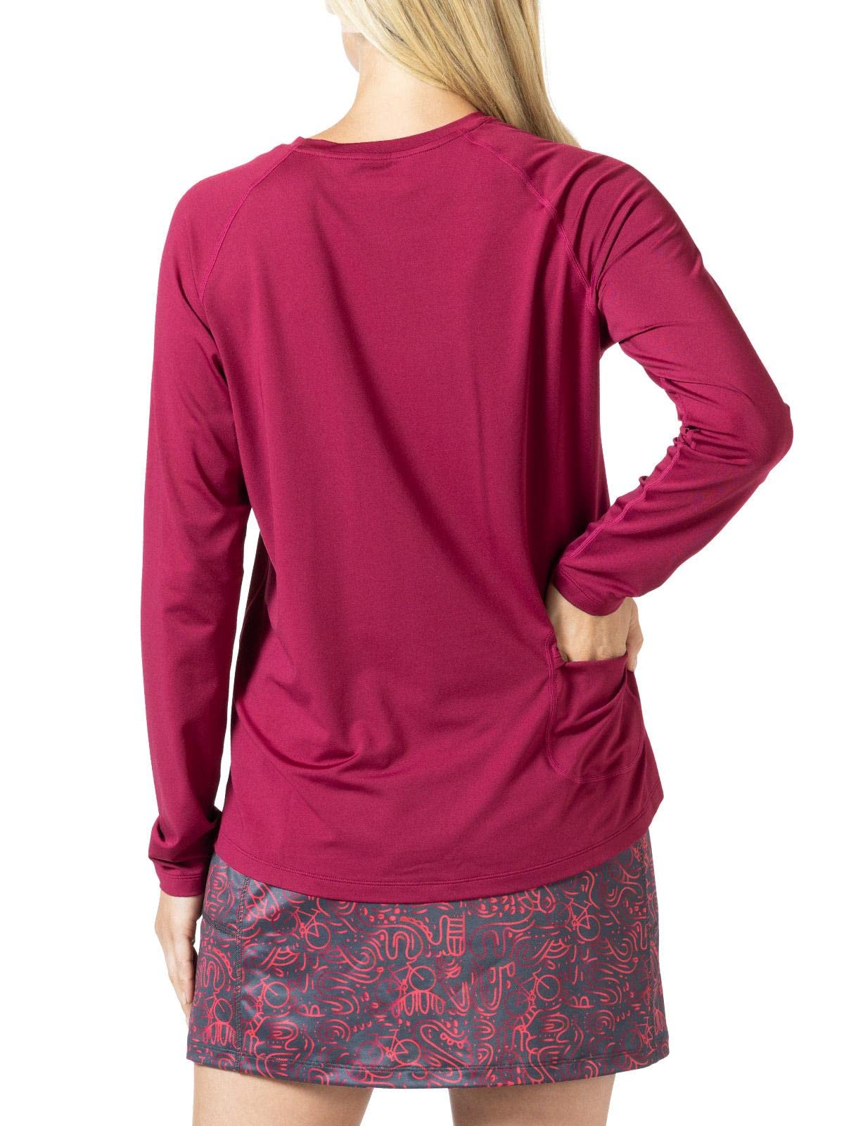 Terry Tech Tee Long Sleeve Flow Bike Top, Women's UPF 50+ Crew Neck Casual Cycling Shirt, Relaxed Fit - Anemone | Sunset, Large