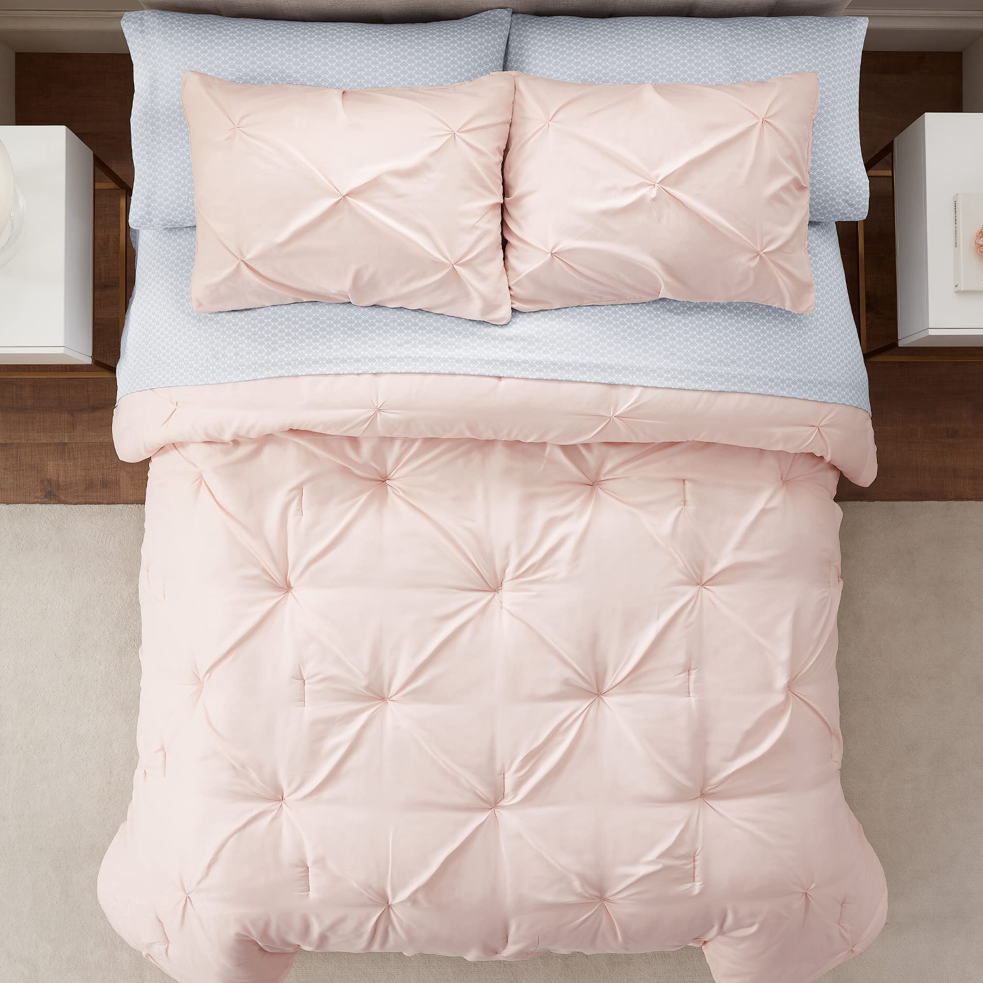 Serta Simply Clean Lightweight 7 Piece Pleated Bed in a Bag for All Season, Queen, Blush